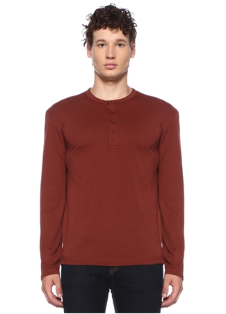 American Vintage Erkek Decatur Kiremit Yakası Düğmeli Sweatshirt Bordo XL EU