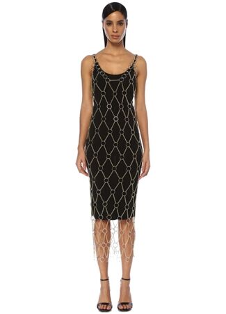 Paco Rabanne Kadın Gold Midi Zincir Elbise Altın Rengi 38 IT