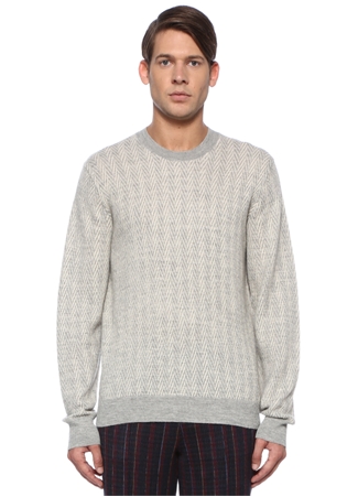 Missoni Erkek Gri Zikzak Desenli Yün Kazak Beyaz 50 IT