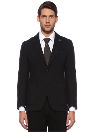 Lardini Erkek Siyah Kırlangıç Yaka Mikro Dokulu Yün Ceket 52 IT