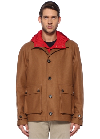 Lardini Erkek Bej Kırmızı İç Ceket Detaylı Yün Mont 52 It