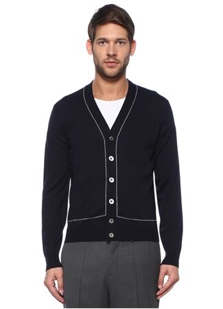 Lardini Erkek Lacivert Gri V Yaka Yün Hırka 48 It