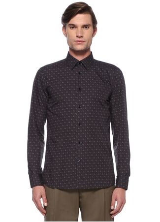 Palzileri Lab Erkek Lacivert İngiliz Yaka Yelkenli Baskılı Gömlek 40 IT