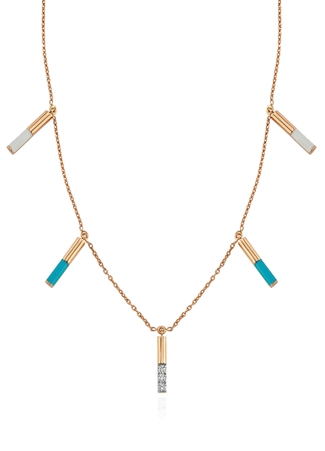 Melis Göral Kadın Matisse Turkuaz Beyaz Çubuklu Altın Rengi Kolye Pembe EU