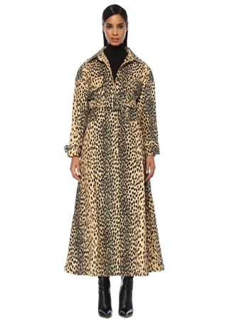 Jacquemus Kadın Thika Leopar Desenli Kemerli Maksi Pardösü Kahverengi 38 IT