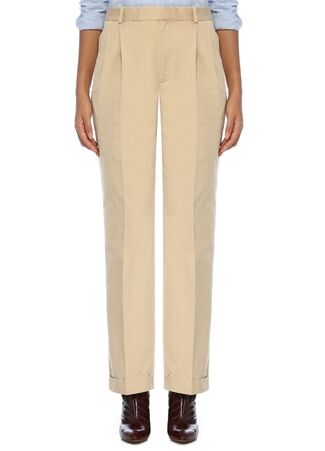 Polo Ralph Lauren Kadın Bej Pili Detaylı Paçası Katlı Bol Pantolon 6 US