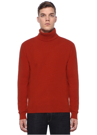 Alfredo Erkek Flottante Kiremit Balıkçı Yaka Dokulu Yün Kazak Turuncu S EU