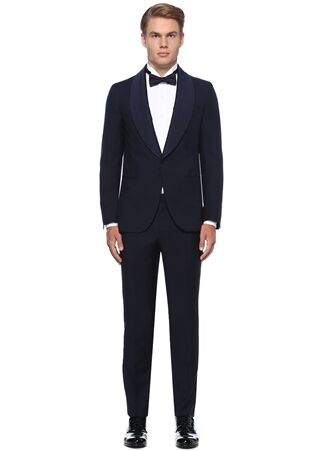 De Petrillo Erkek Capodimonte Drop 7 Lacivert Şal Yaka Yün Smokin 54 IT