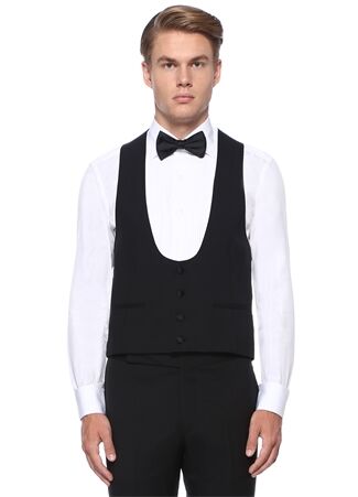 De Petrillo Erkek Vivara Dop 7 Siyah V Yaka Yün Yelek 54 IT