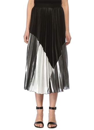 Beymen Club Kadın Siyah Varak Baskılı Garnili Pilili Midi Etek 38