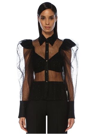 Khaite Kadın Bell Siyah Simli Puantiyeli Tül Gömlek M EU
