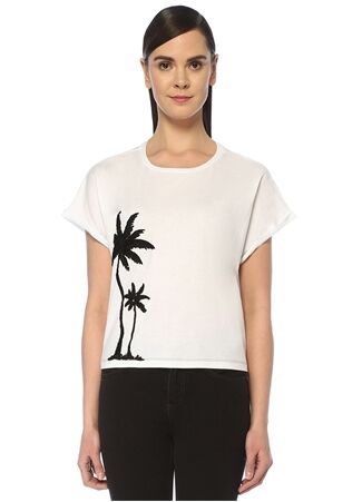 Beymen Club Kadın Siyah Beyaz Palmiye İşlemeli Crop T-shirt XS