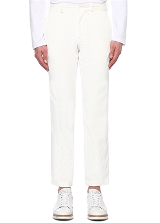 Sandro Erkek Beyaz Normal Bel Çizgi Dokulu Kadife Pantolon Bej 40 FR