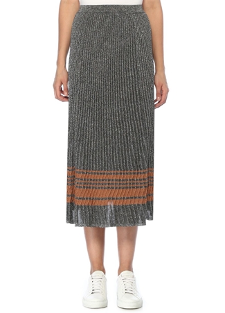 Sandro Kadın Loane Silver Ucu Kontrast Şeritli Midi Triko Etek Gri FR