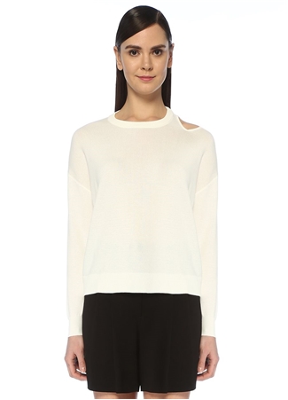 Academia Kadın Beyaz Omzu Kesim Detaylı Düşük Kol Kazak XS