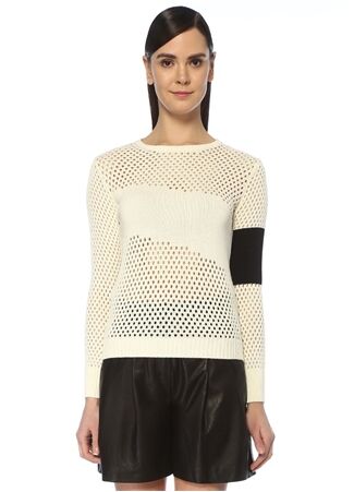Academia Kadın Kemik File Dokulu Kolu Renk Bloklu Kazak Bej S