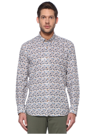 Beymen Club Erkek Comfort Fit Beyaz Polo Yaka Ananas Desenli Gömlek L