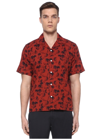 Beymen Club Erkek Kiremit Palmiye Baskılı Apaç Yaka Gömlek Kırmızı L