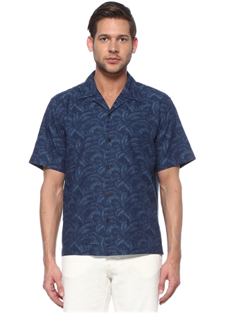Beymen Club Erkek Custom Fit Lacivert Tropik Desenli Gömlek Mavi S