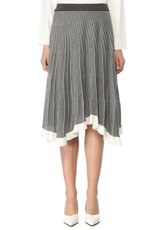 Beymen Club Kadın Gri Sim Dokulu Pilili Midi Triko Etek Siyah XL