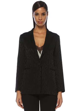 Maje Kadın Val Siyah Leopar Jakarlı Tek Düğmeli Ceket 38 FR