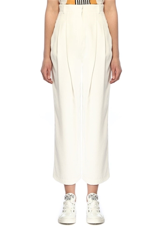 Beymen Club Kadın Ekru Yüksek Bel Pilili Bol Kesim Pantolon Beyaz 42