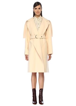 Chloe Kadın Oversize Ekru Pelerin Detaylı Kemerli Yün Palto Bej 34 FR Chloe Kadın Oversize Ekru Pelerin Detaylı Kemerli Yün Palto Bej 34 FR
