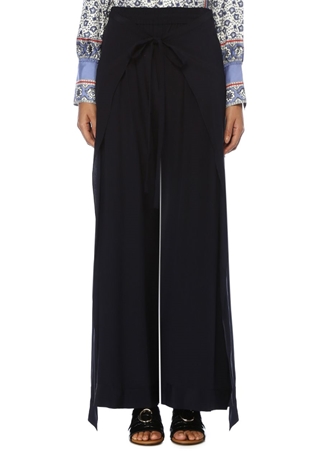 Chloe Kadın Lacivert Beli Bağcıklı Bol Paça İpek Pantolon 38 FR