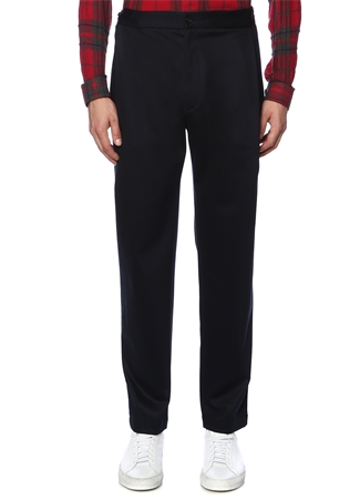 Emporio Armani Erkek Lacivert Yüksek Bel Çift Pilili Boru Paça Pantolon 52 IT