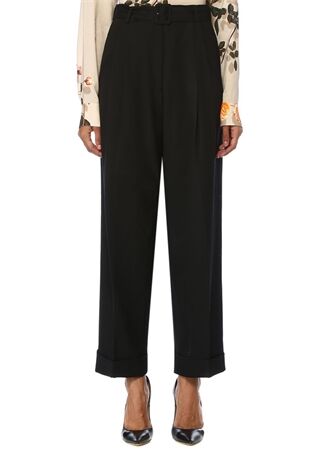 Dries Van Noten Kadın Partan Siyah Beli Kemerli Bol Yün Pantolon 34 FR
