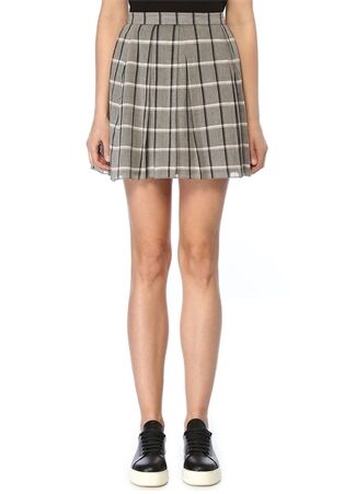 Beymen Club Kadın Gri Ekoseli Pilili Mini Etek 42 EU