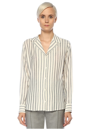 Beymen Club Kadın Mavi Beyaz Çizgi Desenli Gömlek Lacivert M EU