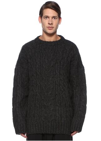 Juun.J Erkek Antrasit Saç Örgü Dokulu Kazak Gri M EU