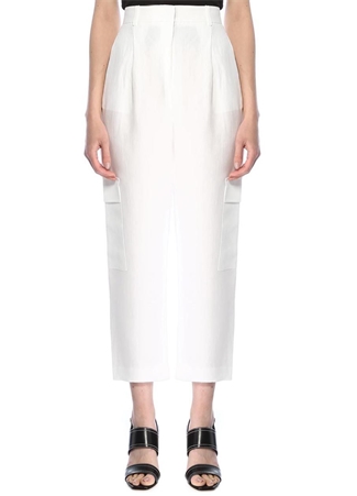 Beymen Collection Kadın Beyaz Pilili Keten Pantolon 42