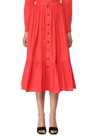 Beymen Collection Kadın Pembe Büzgü Detaylı Önü Düğmeli Midi Etek 42