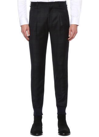 Paul Smith Erkek Lacivert Normal Bel Ekoseli Yün Jogger Pantolon 32 US