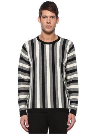 Paul Smith Erkek Siyah Beyaz Çizgi Desenli Yün Kazak L EU