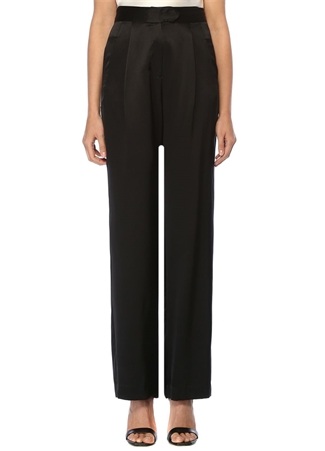 Michelle Mason Kadın Siyah Pilili Bol Paça İpek Saten Pantolon 6 US Michelle Mason Kadın Siyah Pilili Bol Paça İpek Saten Pantolon 6 US