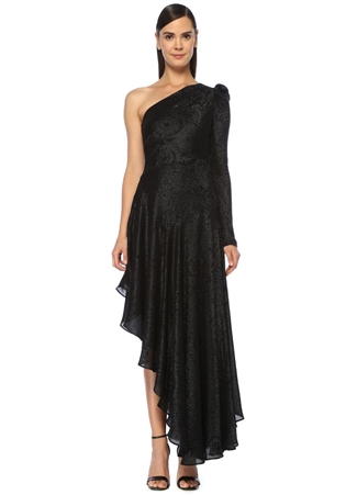 Amur Kadın Esmeralda Siyah Asimetrik Maksi Abiye Elbise 4 US