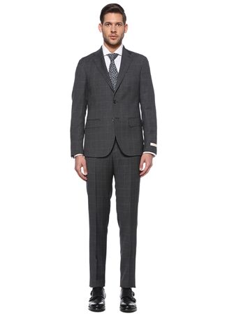 Beymen Collection Erkek Drop 7 Gri Kareli Yün Takım Elbise 50 IT