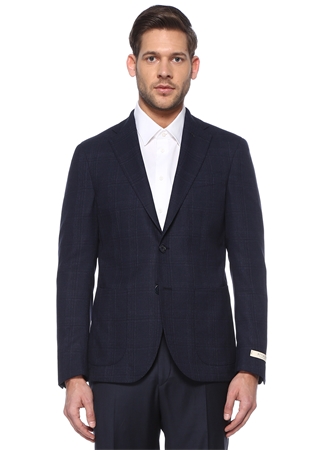 Beymen Collection Erkek Drop 7 Lacivert Kareli Yün Ceket 46 IT