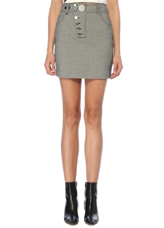 Alexander Wang Kadın Siyah Beyaz Metal Düğmeli Mini Etek 4 Us