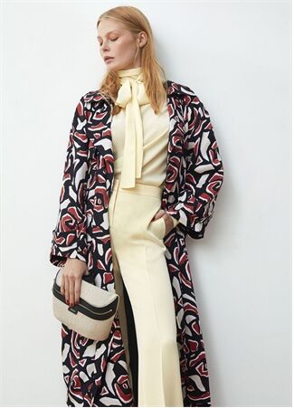 Beymen Collection Kadın Kiremit Gül Desenli Kuşaklı Pardösü Kırmızı 36