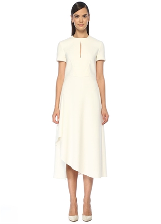 Roland Mouret Kadın Ardmore Beyaz Asimetrik Midi Kokteyl Elbise 0 US