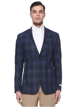 Beymen Collection Erkek Drop 8 Soft Mavi Ekoseli Yün Ceket 54 IT