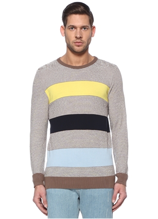 Beymen Club Erkek Colorblocked Çizgi Desenli Basic Kazak Kahverengi S