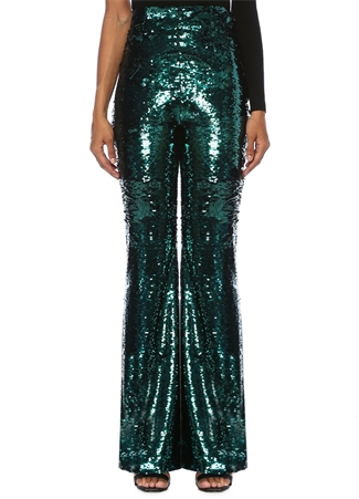 6Arlington Kadın Newman Yeşil Yüksek Bel İşlemeli Bol Pantolon 8 UK