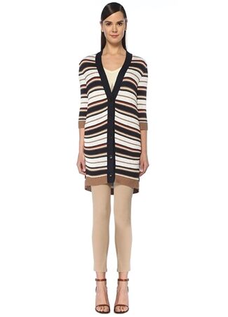 Beymen Collection Kadın V Yaka Çizgili İşlemeli Truvakar Kol Hırka Lacivert S