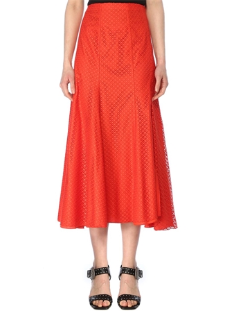 Academia Kadın Kırmızı Yırtmaçlı Midi Dantel Etek 42