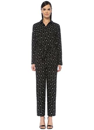 Academia Kadın Siyah Deniz Yıldızı Desenli Kuşaklı Maksi Tulum 34